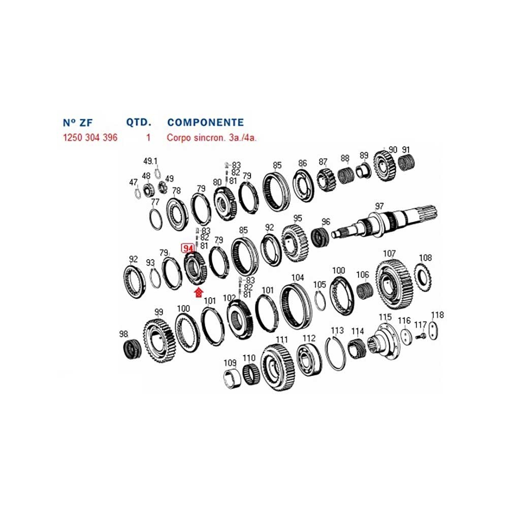 Corpo Sincronizador 3a 4a ZF MBB Volvo 1519 1520 1250304396