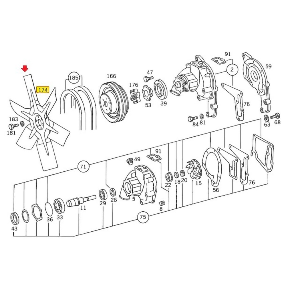 Helice Mercedes Benz 1113 1313 Motor Om352A 520mm 3522052506