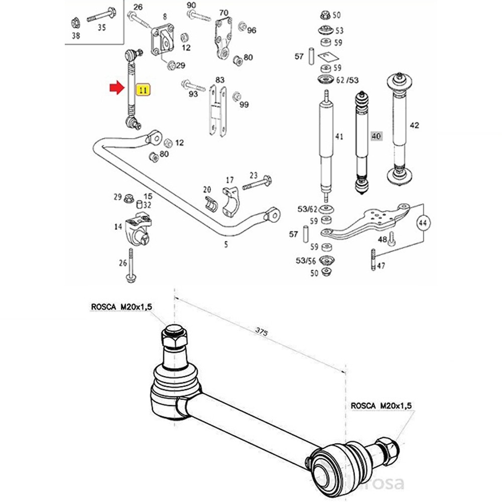 Tirante Estabilizador Mercedes Benz O500 375mm 6343230416